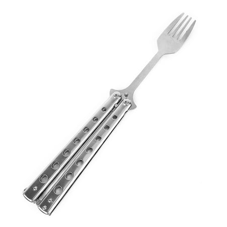 JQSM Camping Balisong Spoon Fork Metal Trainer Game Butterfly Knife ...