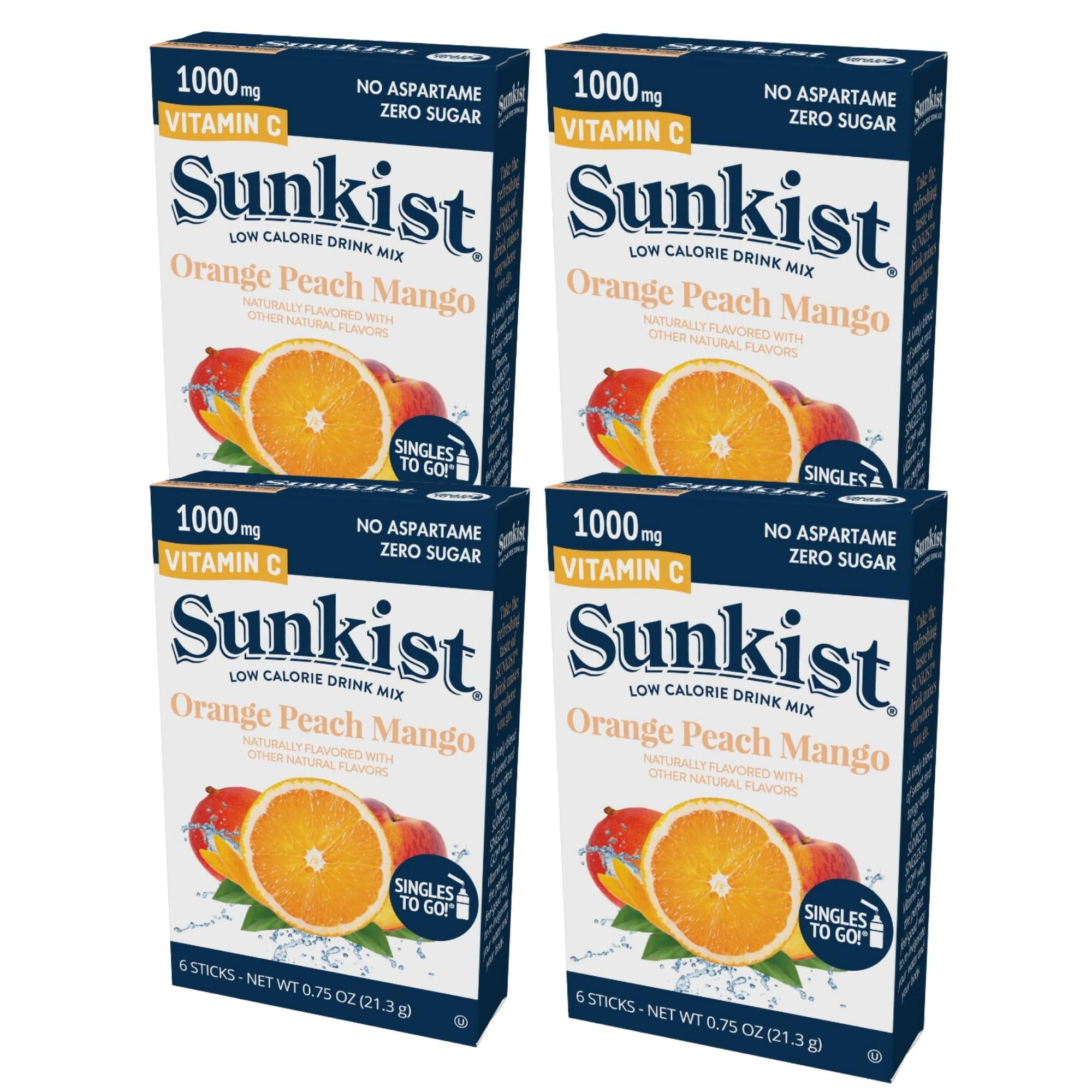 Sunkist Orange Peach Mango Singles To Go Powder Drink Mix Sugar-Free ...