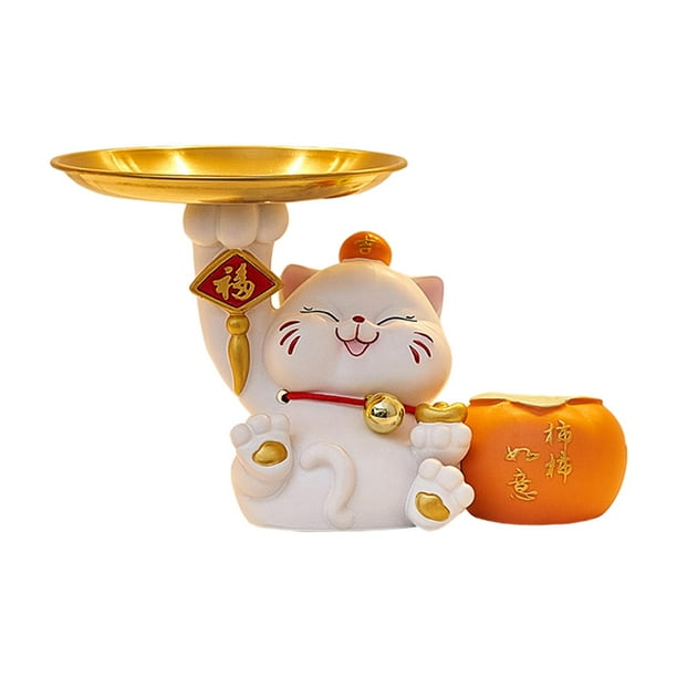 AMLESO Chinese Cat Statue Flower Arrangement with Storage Tray for ...