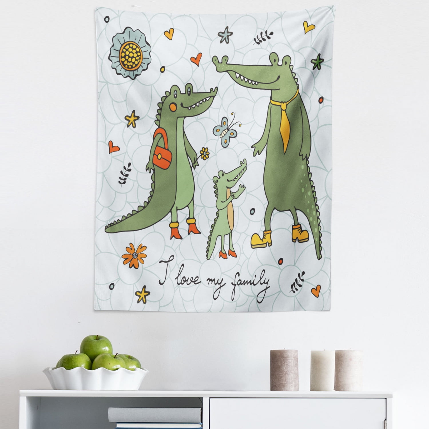 Fun Tapestry, I Love My Family Theme Hand Drawn Alligators Natural ...