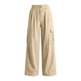 Admvng Women's Cargo Pants Linen High Waist Wide Leg Button Detail ...