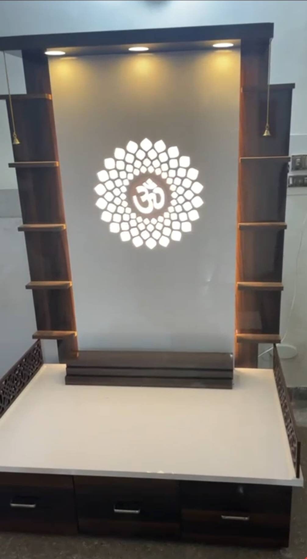 Large Wooden Temple For Home | Mandir With Drawer Cabinets | Mandir ...