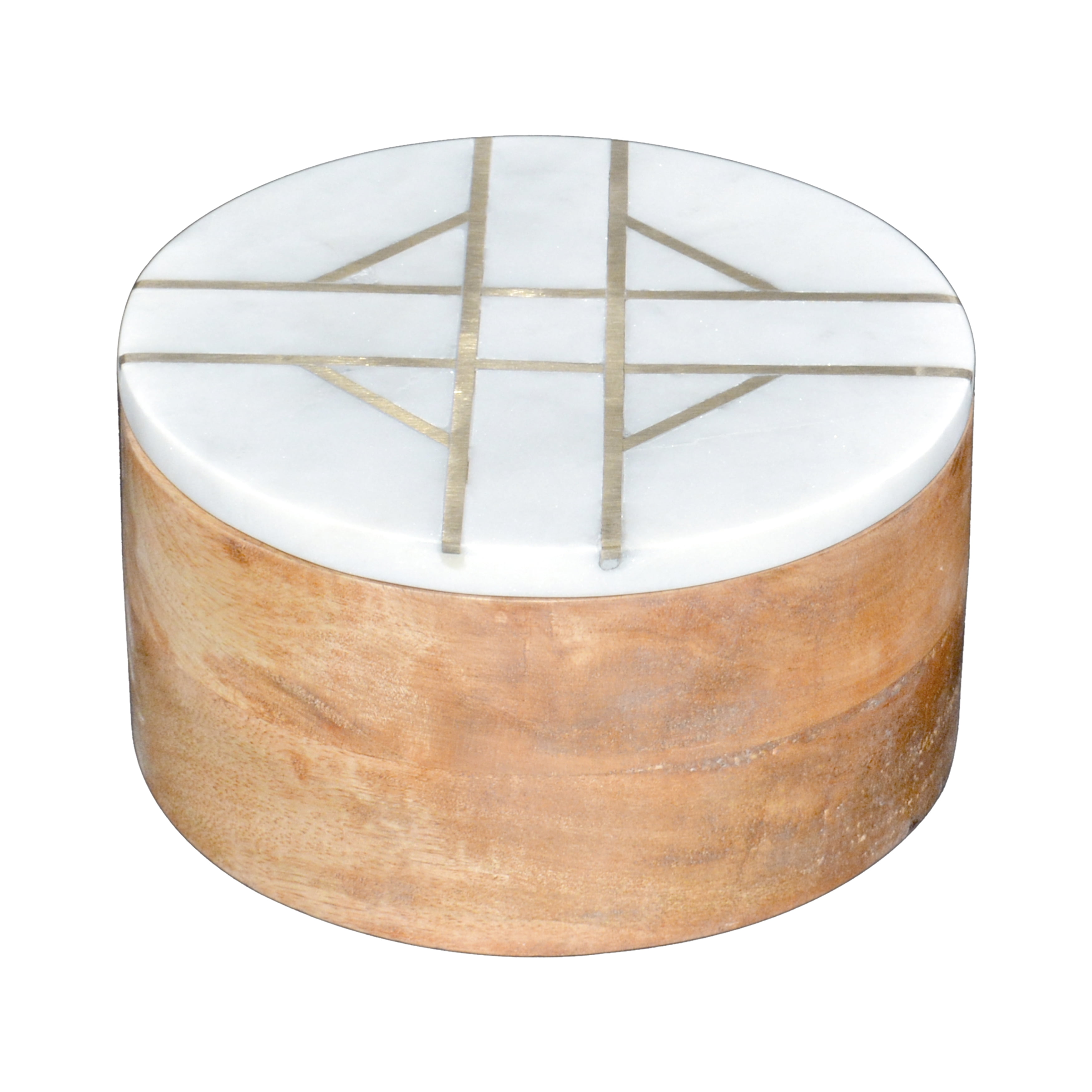 Sagebrook Home Wood, 6"d Round Box With White Marble Top, Brown ...