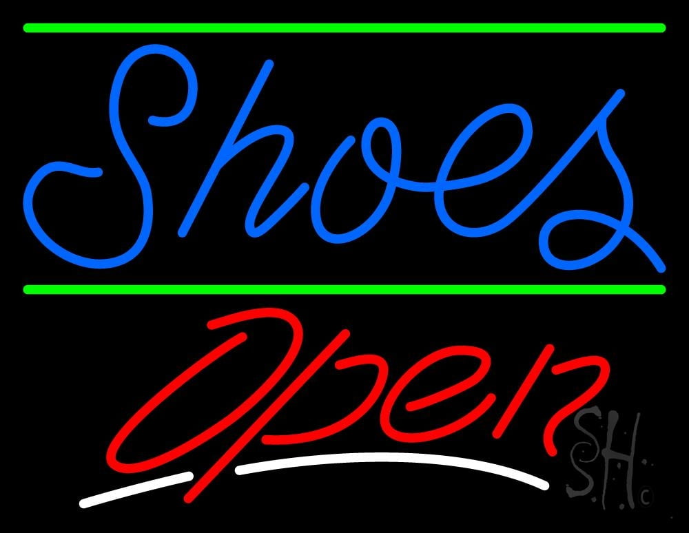 Shoes Open With Line LED Neon Sign 24 x 31 - inches, Black Square Cut ...