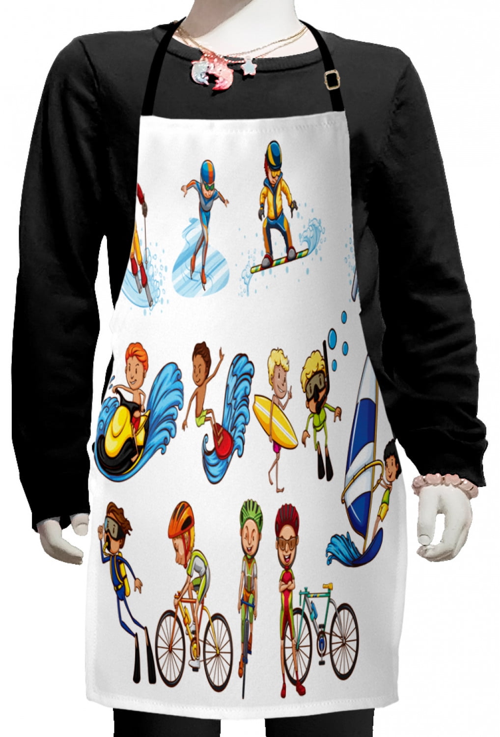 Sports Kids Apron, Little Athletes Activity Surfing Swimming Diving ...