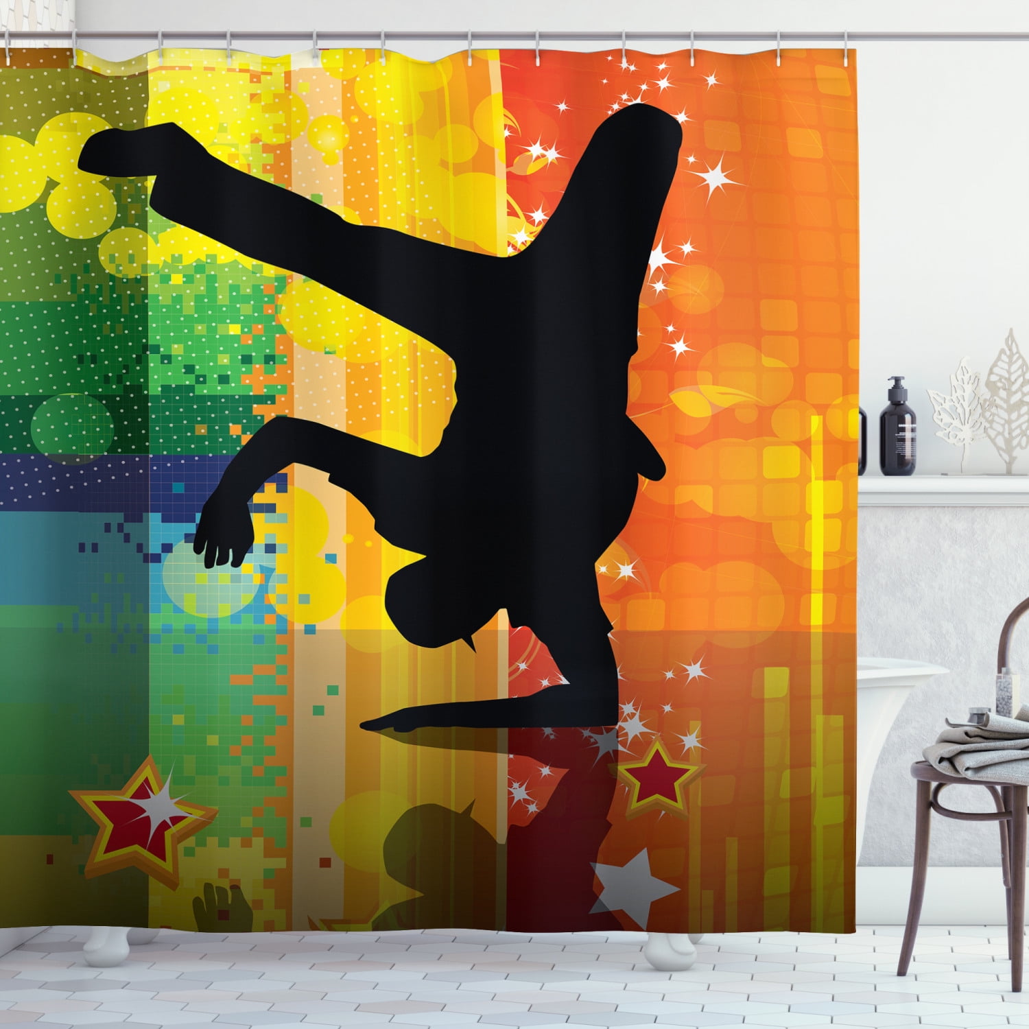 Hip Hop Shower Curtain, Illustration of a Breakdancer Silhouette on ...