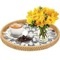 NUAHRHY Round Rattan Tray Decorative Rattan Serving Tray Multipurpose ...