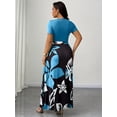 Blue Plus Size Women Botanical Print Round Neck Short Sleeve Maxi Dress ...