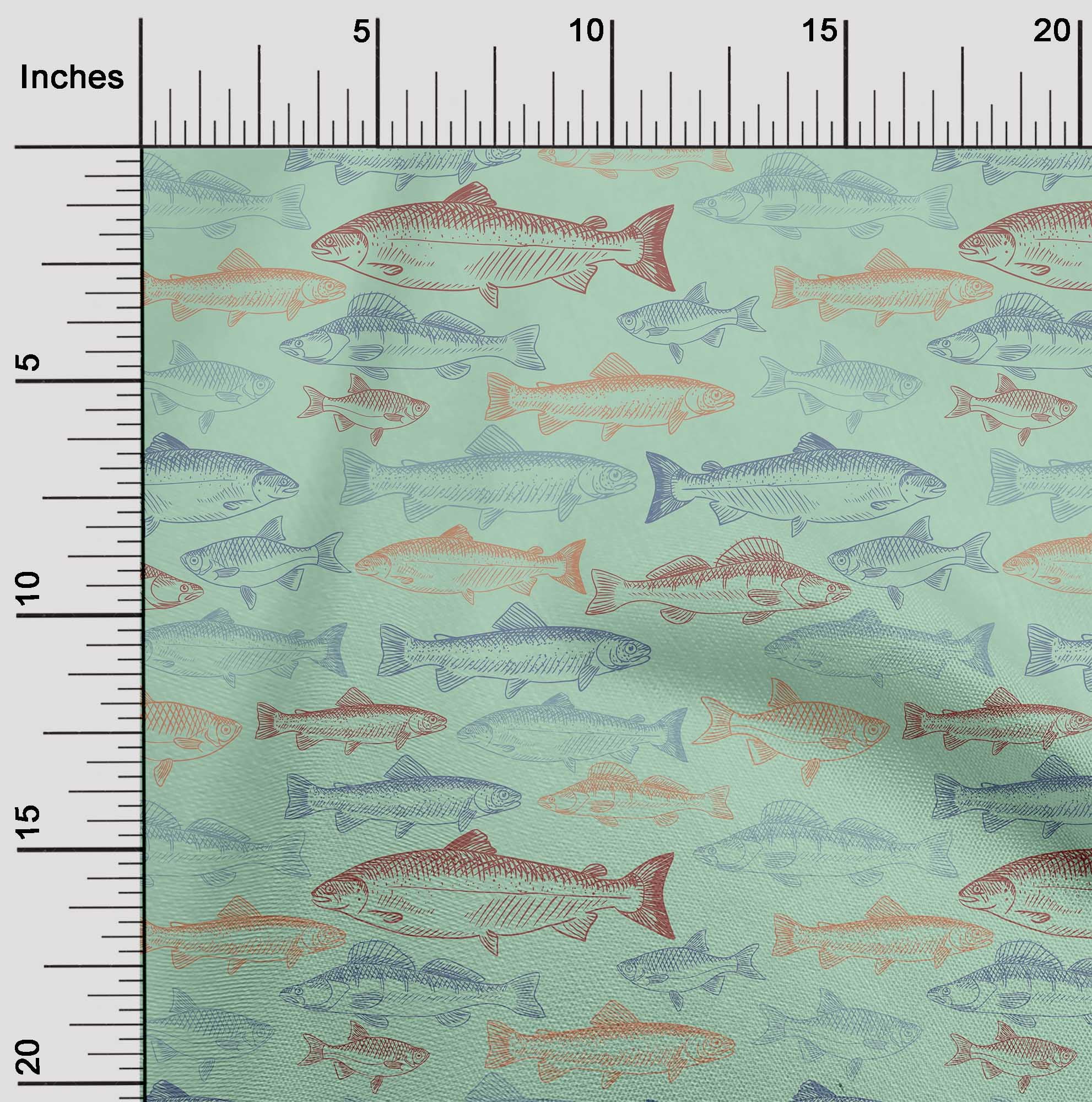oneOone Cotton Flex Light Mint Green Fabric Fish Ocean Sewing Material ...