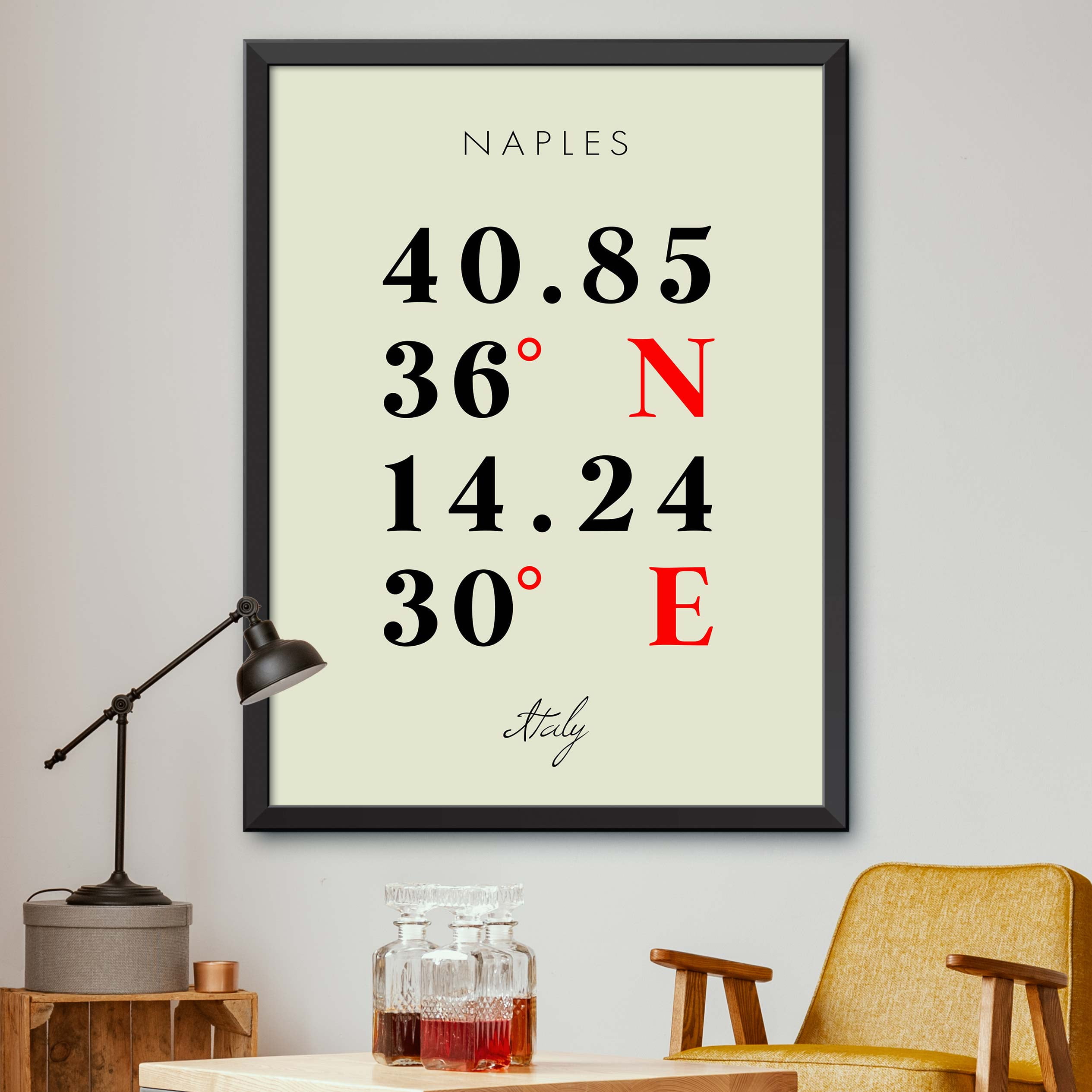 Map of Naples, Italy, Multiline Coordinates Colored (24x36) - Walmart.com
