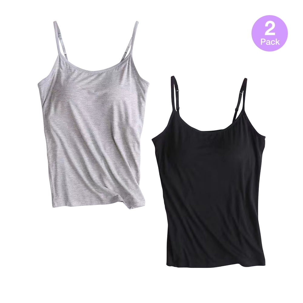 2 Pack Women's Plus-Size Camisole Plus Size Tank Top with Built in Bra ...