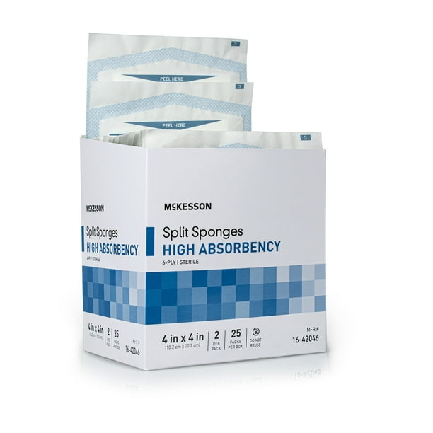 McKesson Split Sponges - Absorbent I.V. Drain Wound Dressing, 4 in x 4 ...