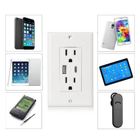 USB Type-c Wall Socket 4.8A Charger Adapter US Plug Power Outlet Plate ...