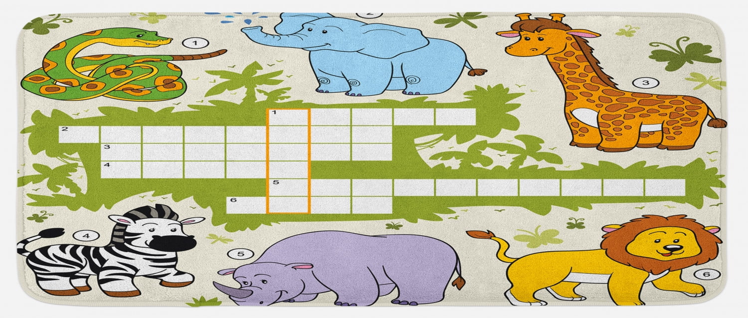 Word Search Puzzle Kitchen Mat, Colorful Crossword Game for Wild Jungle ...