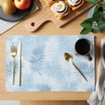 Baby Blue White Palm Leaves Cotton Linen Placemats Set of 1, Botanical ...