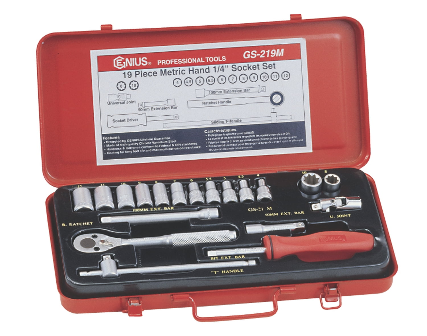 Genius Tools 19 Piece 1/4" Dr. Metric Hand Socket Set - GS-219M ...