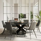 POVISON 59" Modern Black Round Dining Table for 6 with Lazy Susan ...