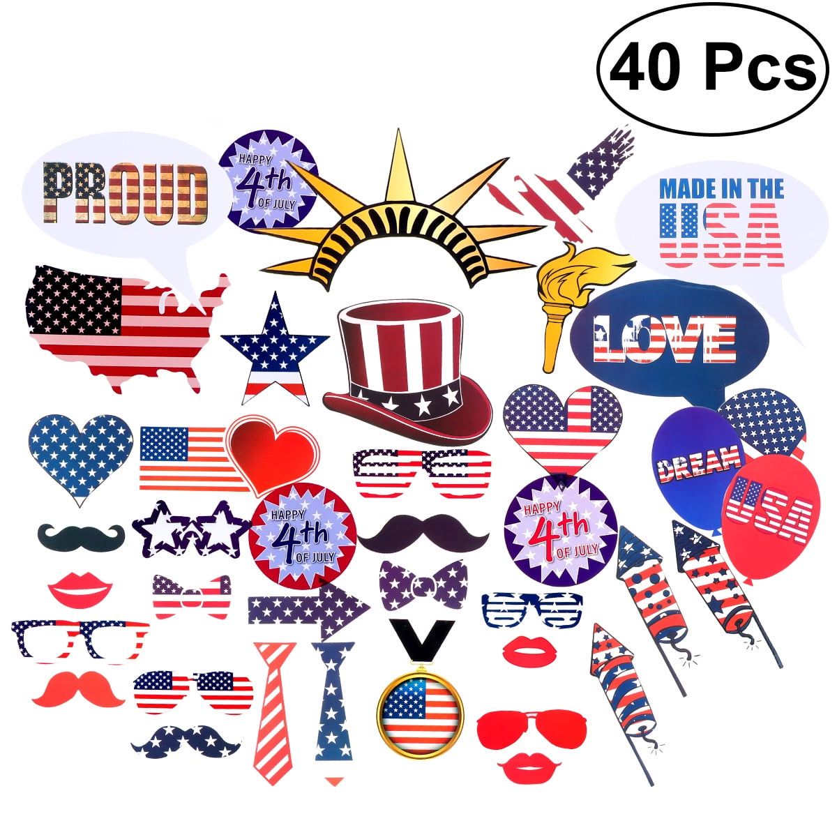 OUNONA 40pcs 4th of July Photo Booth Props Patriotic Photobooth Kits ...