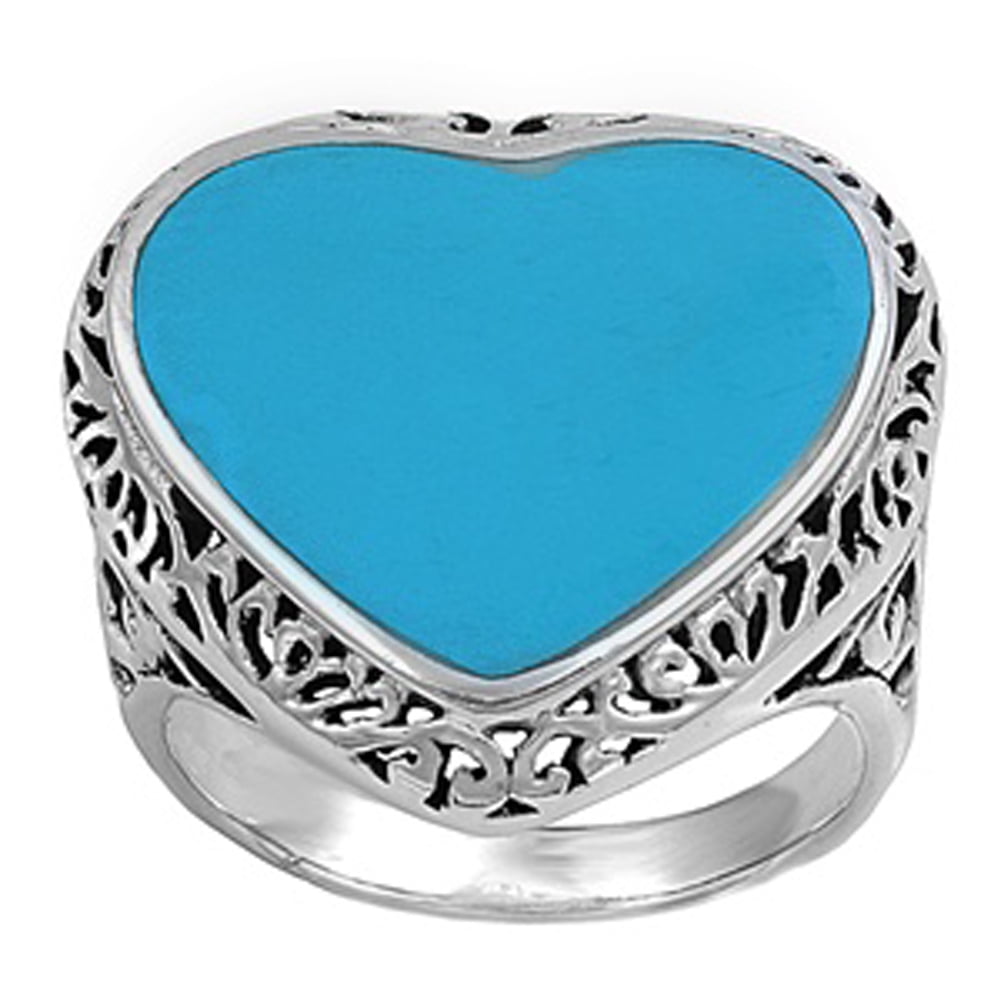 Sac Silver - Simulated Turquoise Heart Polished Swirl Cutout Ring ...
