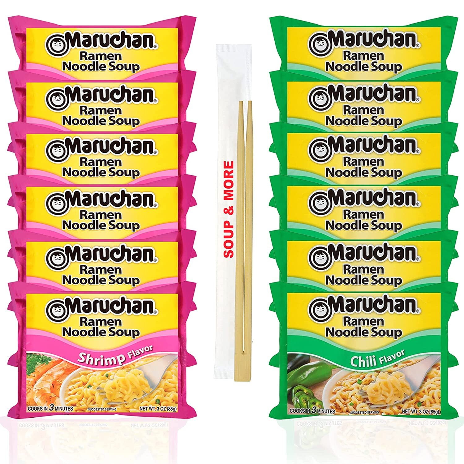 Maruchan Ramen Instant Soup Noodles Packs 12 Count - 6 Chili , 6 Shrimp ...