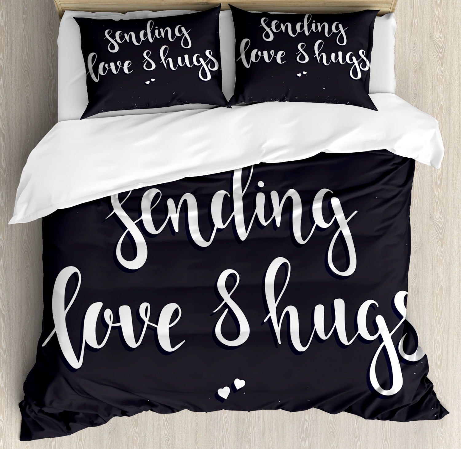 Hug Duvet Cover Set Queen Size, Sending Love and Hugs Lettering in Ink ...