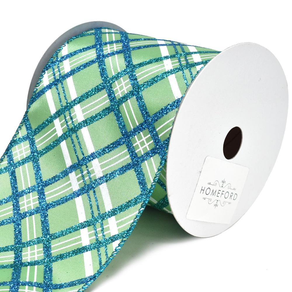 Glitter Diagonal Plaid Wired Christmas Ribbon, 4-Inch, 10-Yard ...