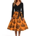3D Expression Pumpkin Spider Web Halloween Womens Scalloped V Neck Long ...