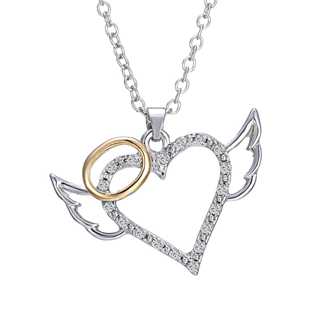 Angel Wings Anti-Tarnish Heart Pendant Necklace Jewelry Romantic Angel ...