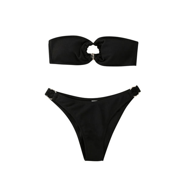Qiylii Sexy Women Bikini Set Swimwear Strapless Solid Push Up Padded ...