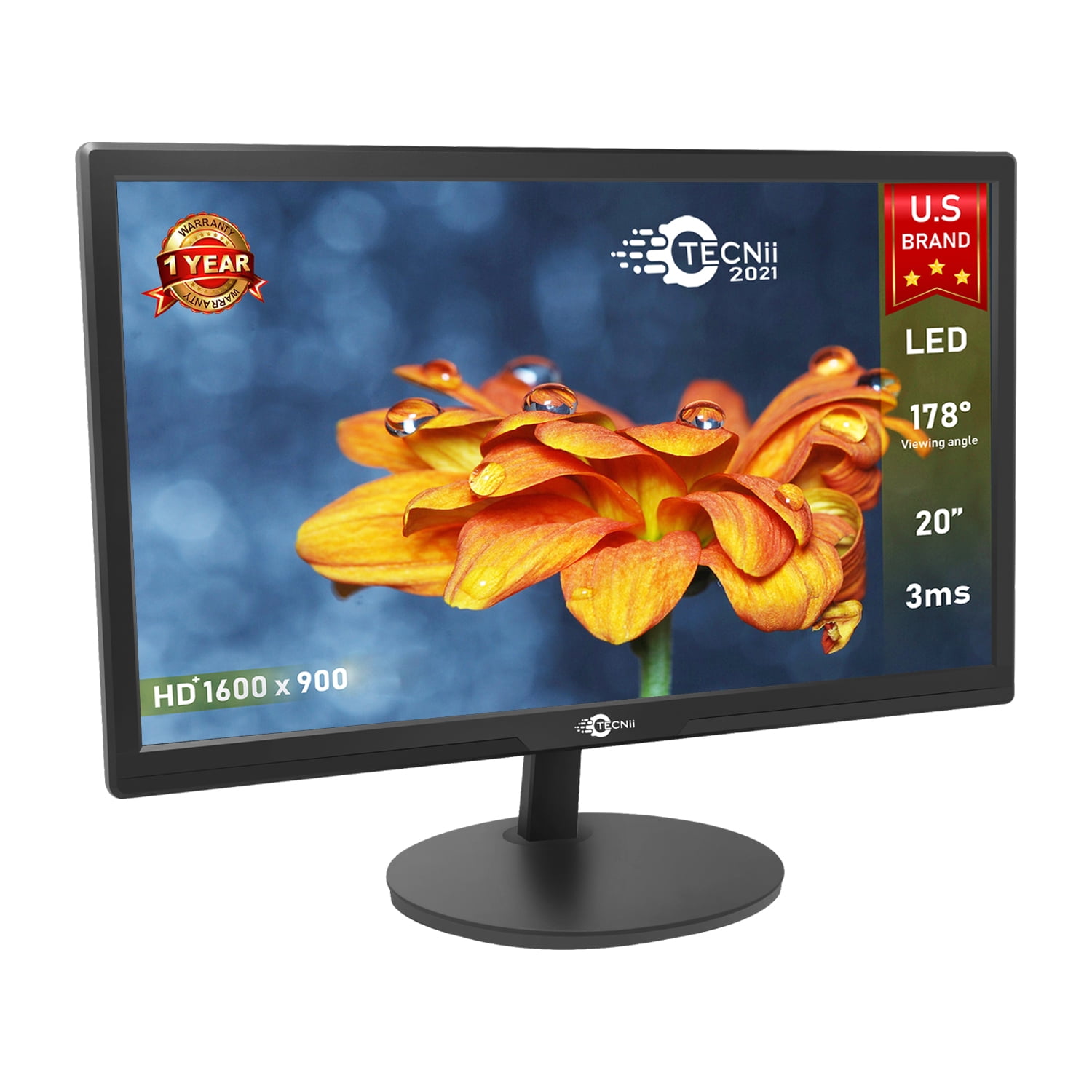 TECNII 20" Inch Monitor LED Backlit LCD Desktop PC Flat Screen HD+ ...