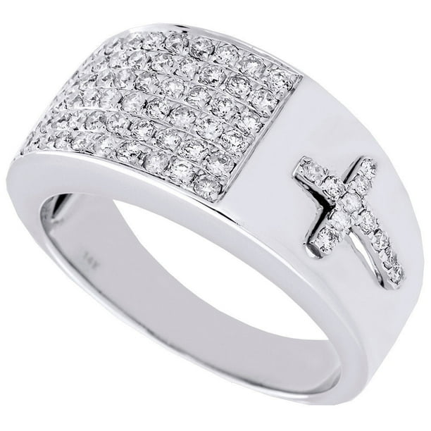 Jewelry For Less - Diamond Cross Pinky Ring Mens 14K White Gold ...