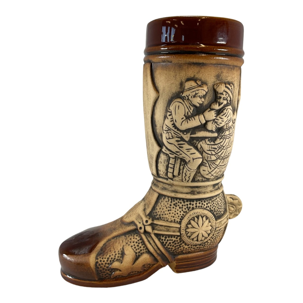 Drinking Scenes Brown Relief German Beer Stein Boot .5 L Made in ...