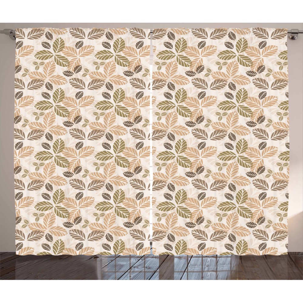 Leaf Curtains 2 Panels Set, Floral Abstract Pattern Leaf Silhouettes in ...