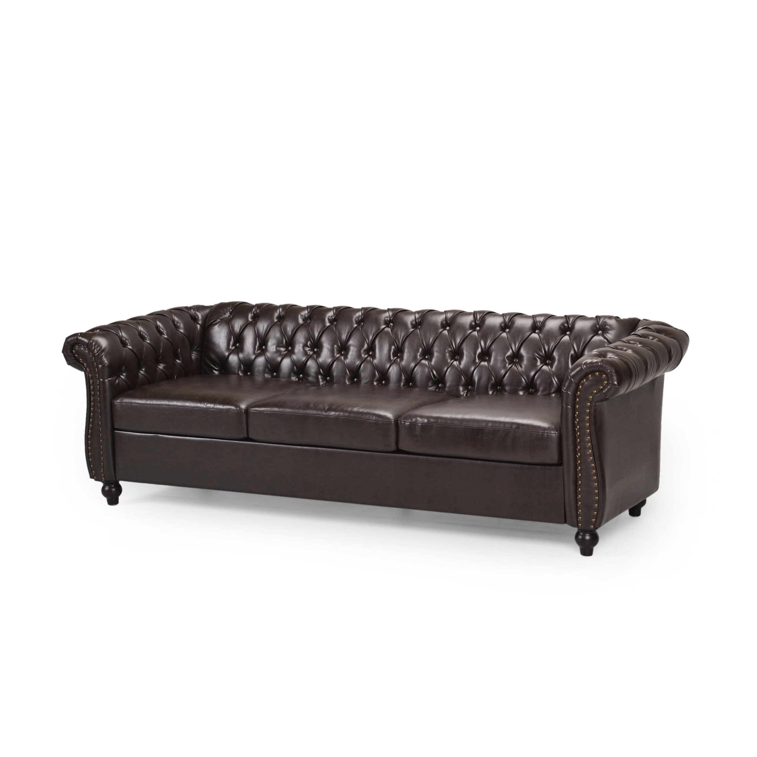 GDF Studio Adetokunbo Chesterfield Tufted 3 Seater Sofa, Brown Faux ...