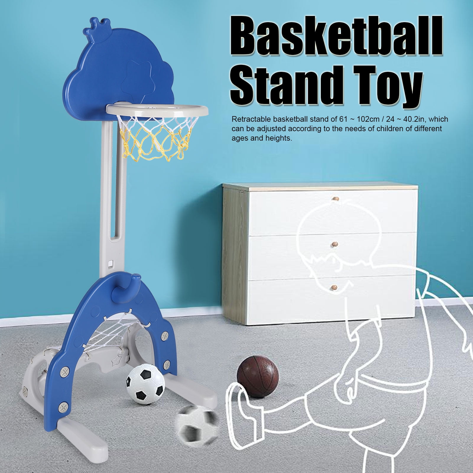 Buy CHICIRIS Retractable Kids Basketball Stand Play Set Adjustable ...