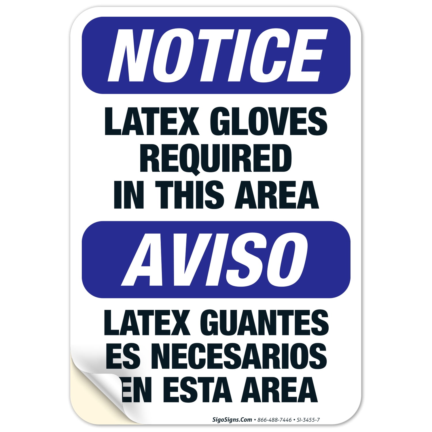 Bilingual Latex Gloves Required In This Area Sign, OSHA Sign, 10x7 ...
