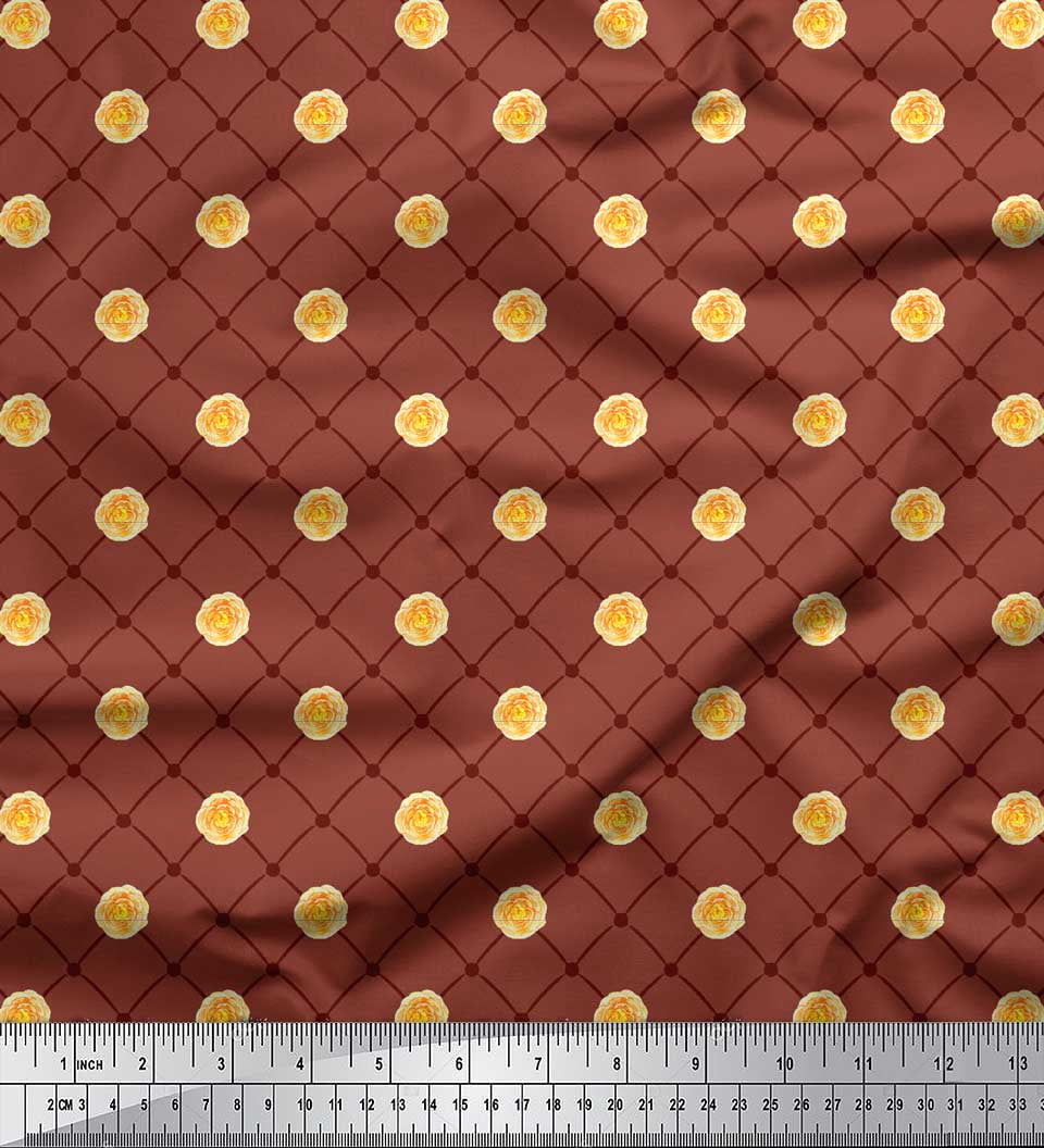 Soimoi Red polyester Crepe Fabric Marigold Geometric Print Fabric by ...