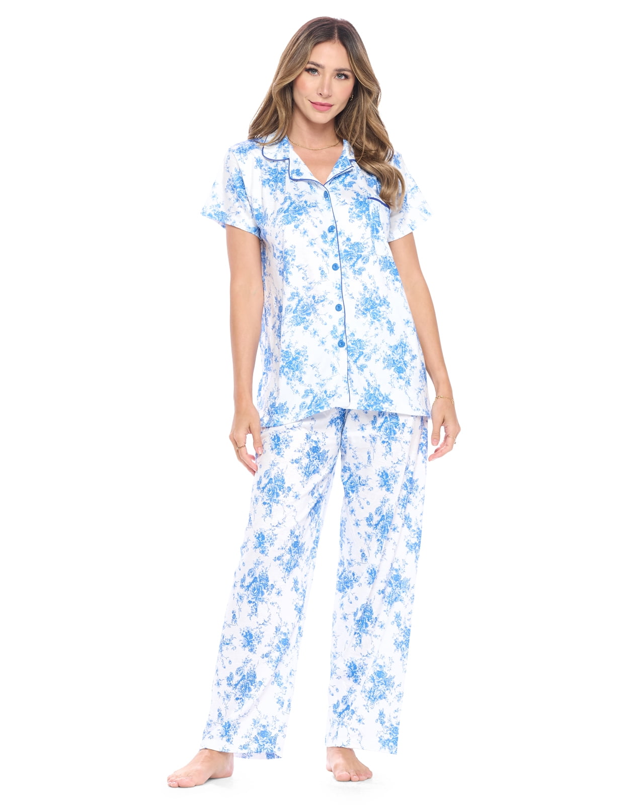 Casual Nights Women's Short Sleeve Floral Pajama Set - Walmart.com
