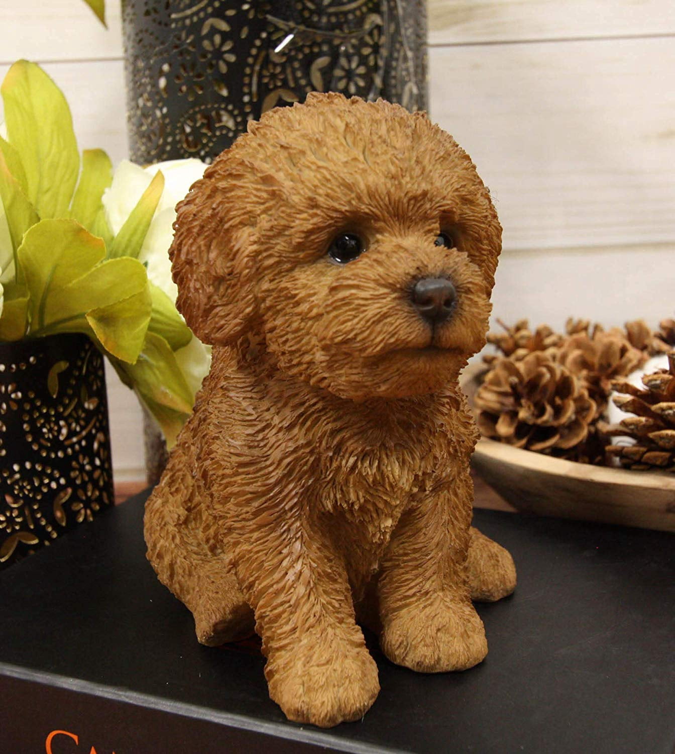 Ebros Sitting Lifelike Realistic Brown Bichon Frise Puppy Dog Statue 6. ...
