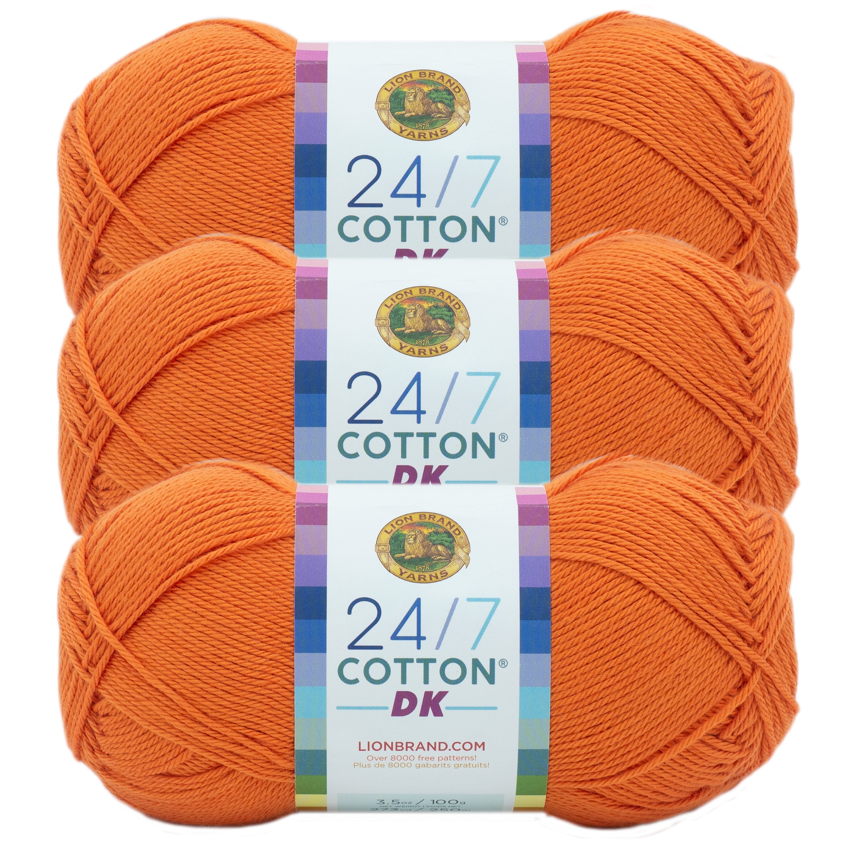 Lion Brand Yarn 24/7 Cotton DK Tamarin Light Cotton Orange Yarn 3 Pack ...