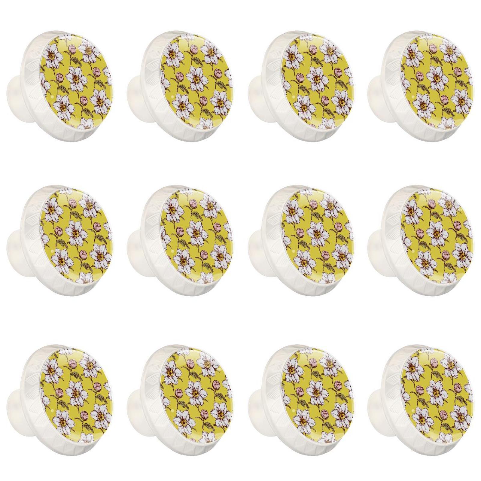 12 Pcs Floral Yellow Knobs for Kitchen Cabinet Cupboard Dresser ...