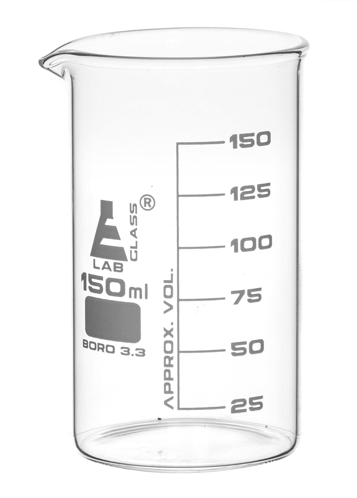 Beaker, 150ml - Tall Form with Spout - White, 25ml Graduations ...