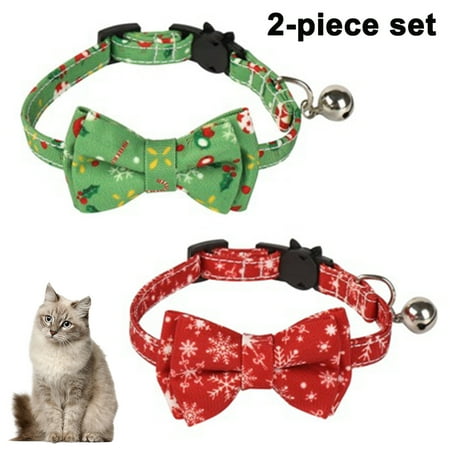 2 Pack/Set Christmas Cat Collar Breakaway with Cute Bow Tie and Bell for Adjustable Safety Pet ...