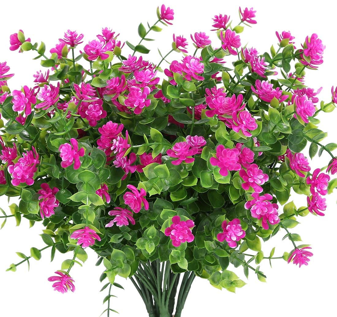Sinhoon 12PCS Artificial Flowers, Fake Artificial Greenery UV Resistant ...