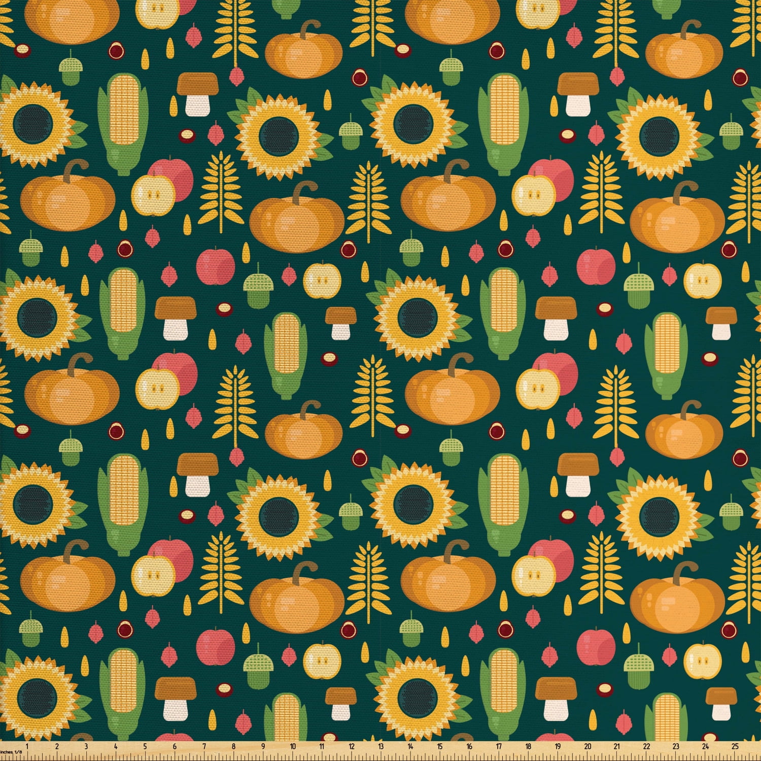Autumn Fabric by The Yard, Harvest Pattern Corn Sunflower Apples and ...