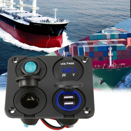 Dual USB Ports + LED Voltmeter + 12V Power Socket + On-Off Switch 4 in ...