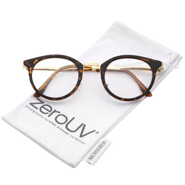 Zerouv Female Classic Engraved Bridge And Temple Clear Lens Matte Horn