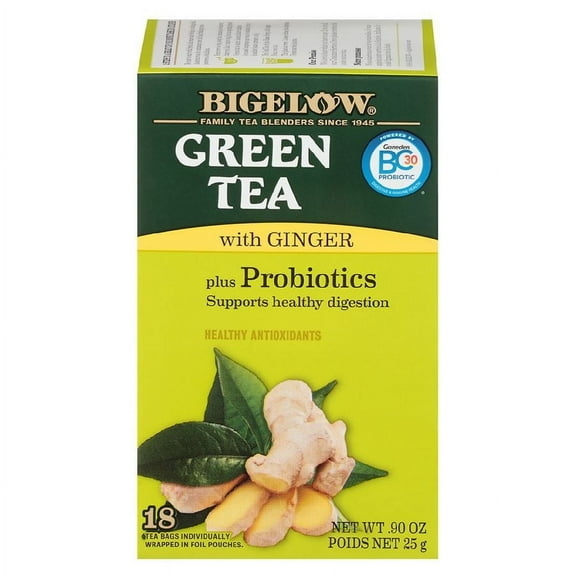Bigelow Green Tea with Ginger Plus Probiotics, Caffeinated, Kosher, 18 ...