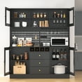 "RichYa 63"" Black Kitchen Pantry with Countertop Hutch, Drawers, Wine ...