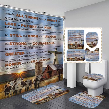 OLEBETY 4PCS/Set Inspirational Quotes Shower Curtain, Country Farmhouse ...
